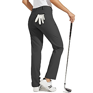 Willit Women's Golf Pants Stretch Hiking Pants Quick Dry Lightweight Outdoor Casual Pants with Pockets Water Resistant Deep Gray 12