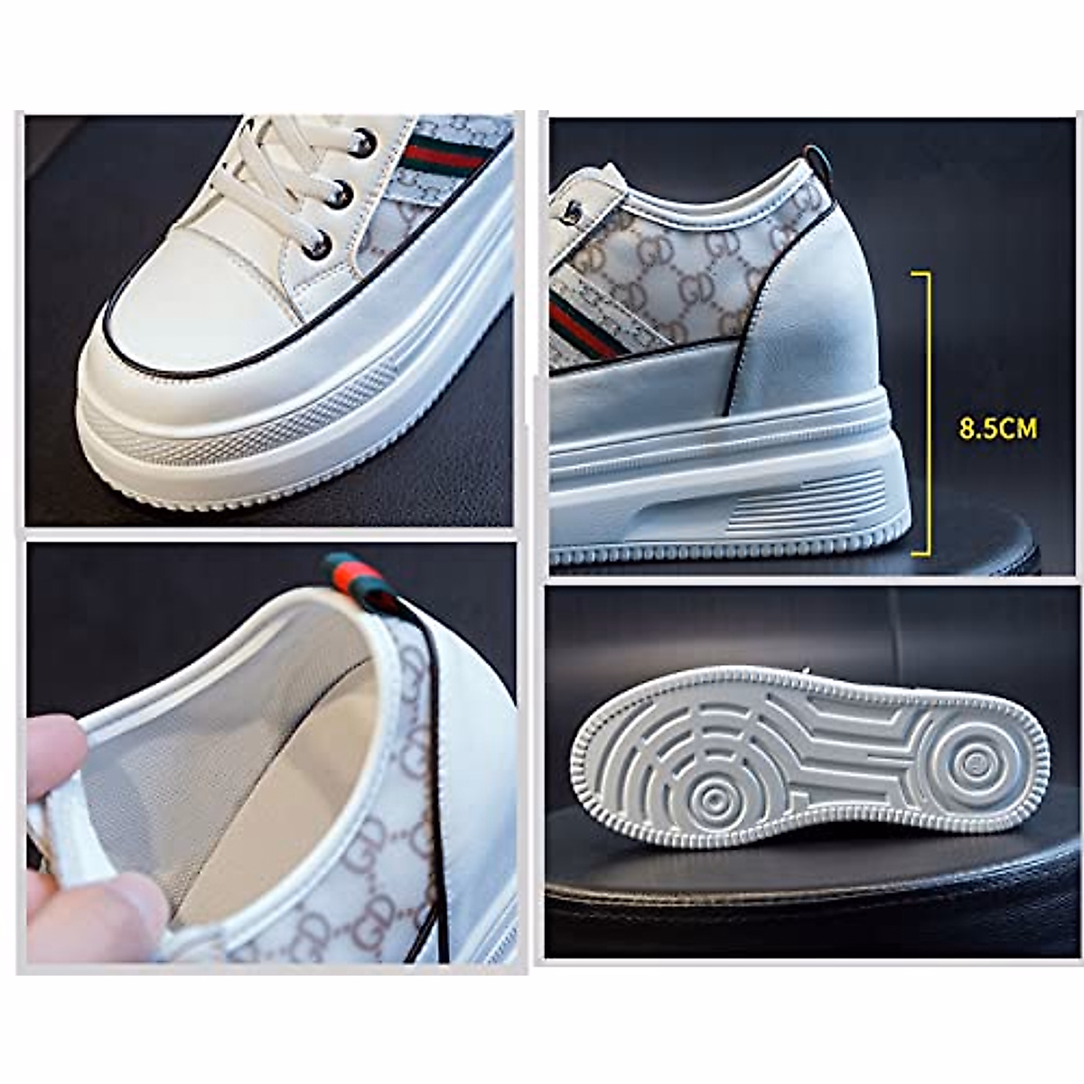 Women's Heighten Sneakers Breathable Mesh White Walking Shoes Outdoor Casual Footwear Thick-Sole（3.4 inch）