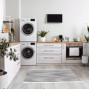 Breezsisan Black and White Striped Outdoor Rug, Cotton, 23x35.5 Inches Striped Rug, Under Mat Rug for Front Porch, Patio, Entryway, Farmhouse, Handwoven Modern Rug, Striped Carpet & Welcome Mat.