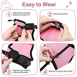 Pettom Bunny Rabbit Harness with Stretchy Leash Cute Adjustable Buckle Breathable Mesh Vest Harness and Leash Set for Kitten Small Pets Holland Lop Bunnies Walking (S(Chest:10.8-12.9 in), Pink)
