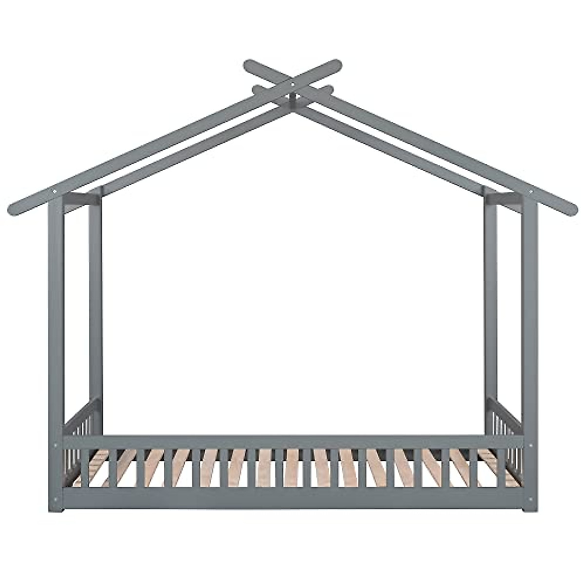 AOCOROE House Bed Frame Twin/King Bed Frame for Boys and Girls, Wood Extending Twin to King Extendable Playhouse-Design Montessori Floor Bed Platform Bed Frame with Trundle