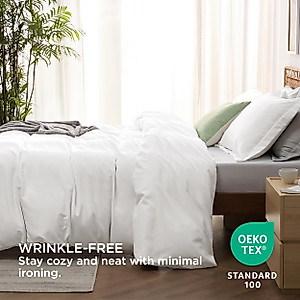 Bedsure White Duvet Cover Queen Size - Polyester & Rayon Derived from Bamboo Cooling Duvet Cover Set (90" x 90"), 3 Pieces with 2 Pillow Shams, Comforter Not Included