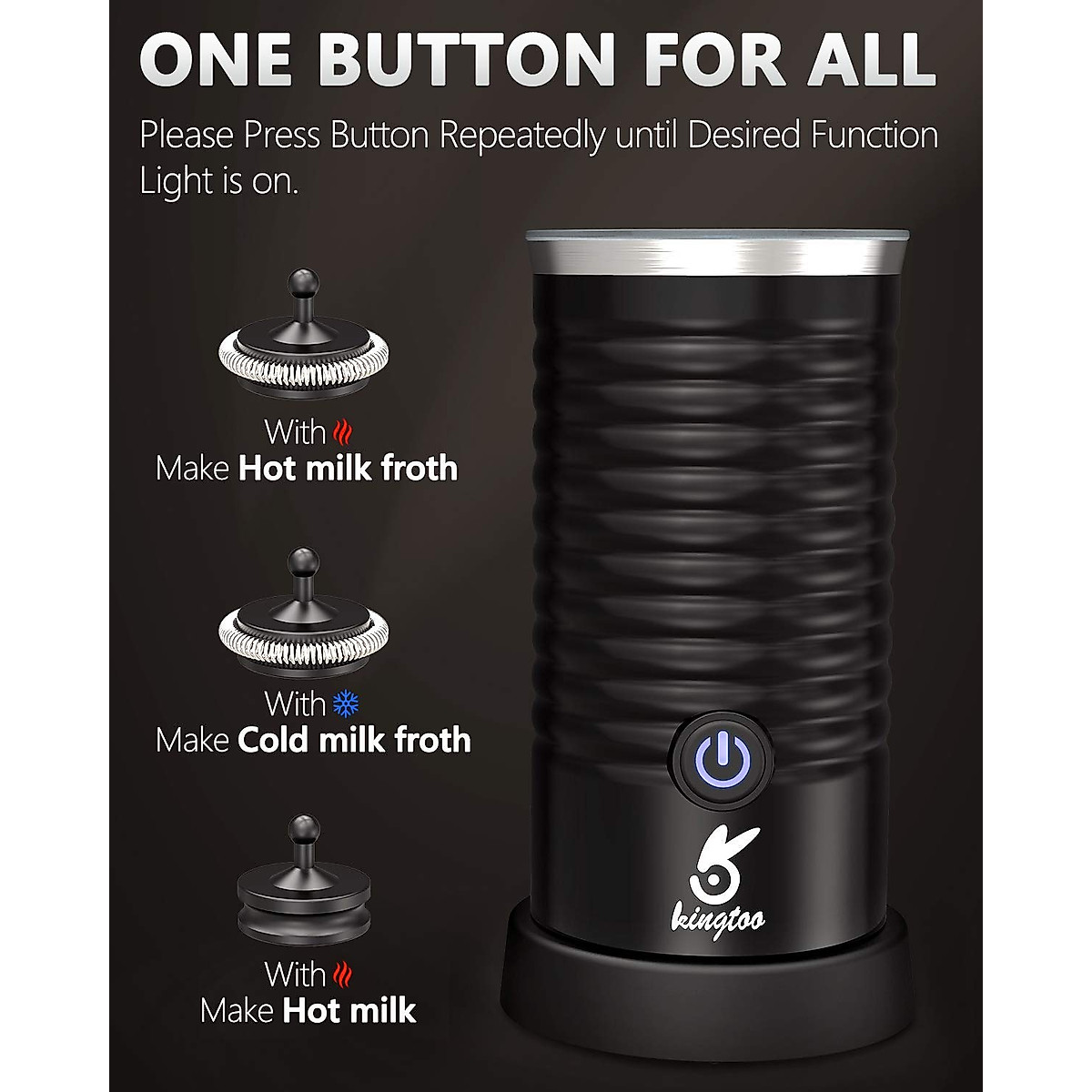 KINGTOO Coffee Maker with Milk Frother, Single Serve Coffee Maker for K-Cup Pod & Ground Coffee, Compact Coffee Maker 2 in 1 with Self Cleaning, Fast Brewing (Black