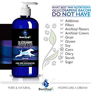 Best Paw Nutrition - Bacon Flavor Liquid Glucosamine for Dogs & Cats - Chondroitin, MSM, Hyaluronic Acid - Dog Arthritis Home Remedy - Joint Supplement for Hip & Joint Pain Relief Pets Love - 16oz