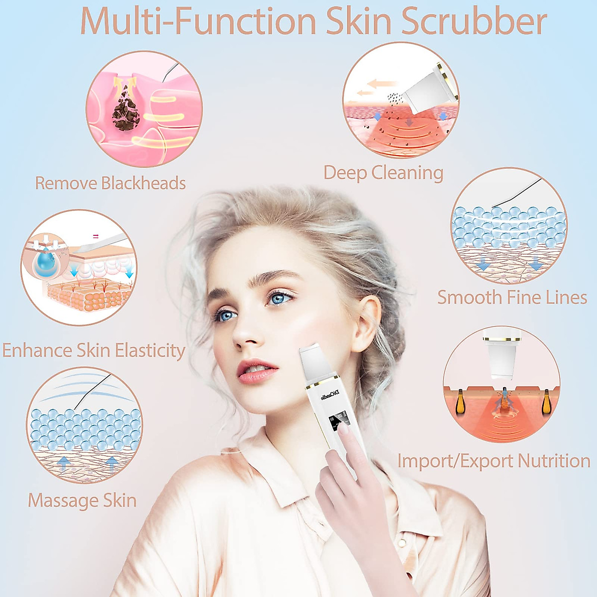 Skin Scrubber Facial Scrubber Blackhead Remover Cleaner Skin Spatula Skin Scraper (White&Gold)