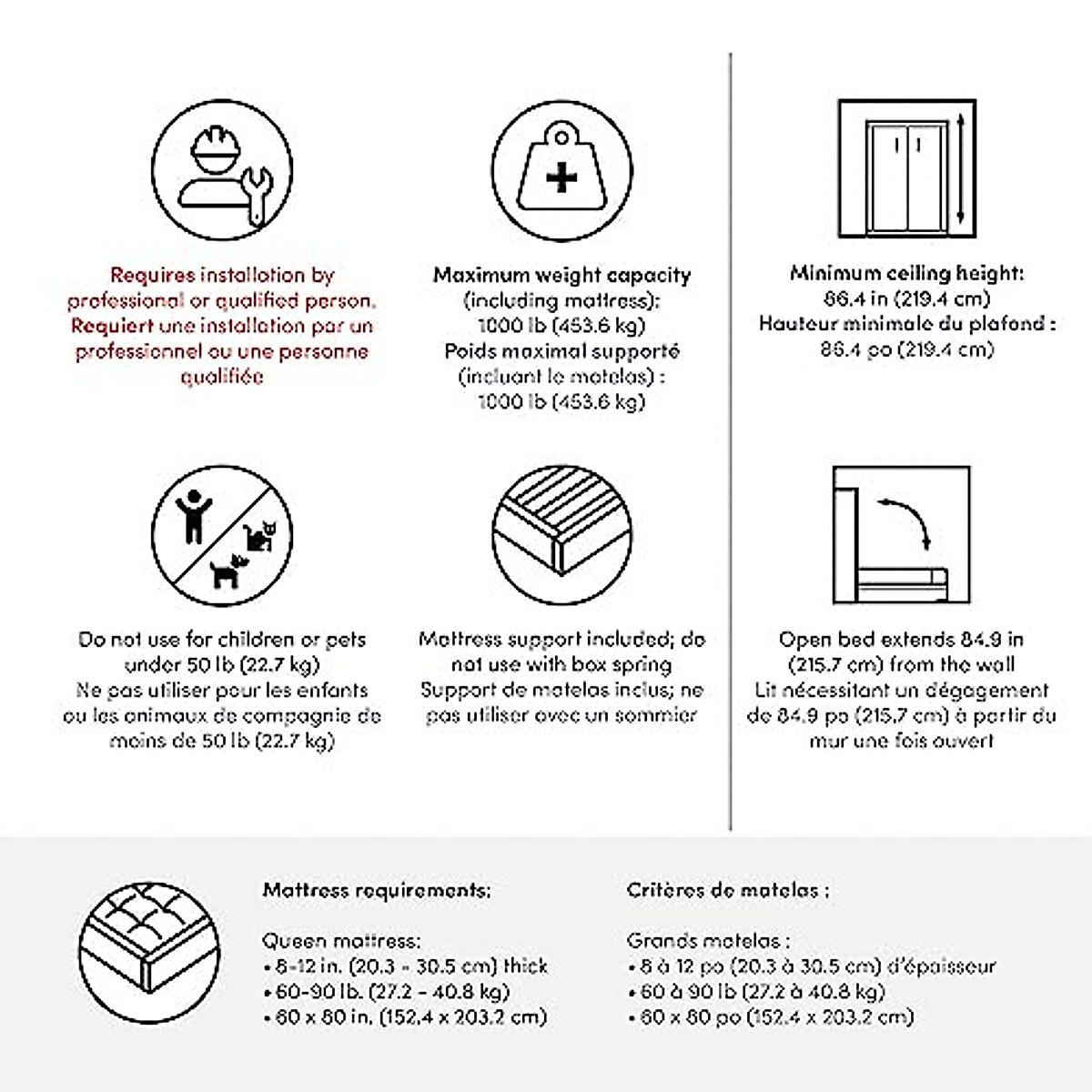 Bestar, Cielo Collection, Queen Murphy Bed with Built-in LED Lights (Bark Grey & White)