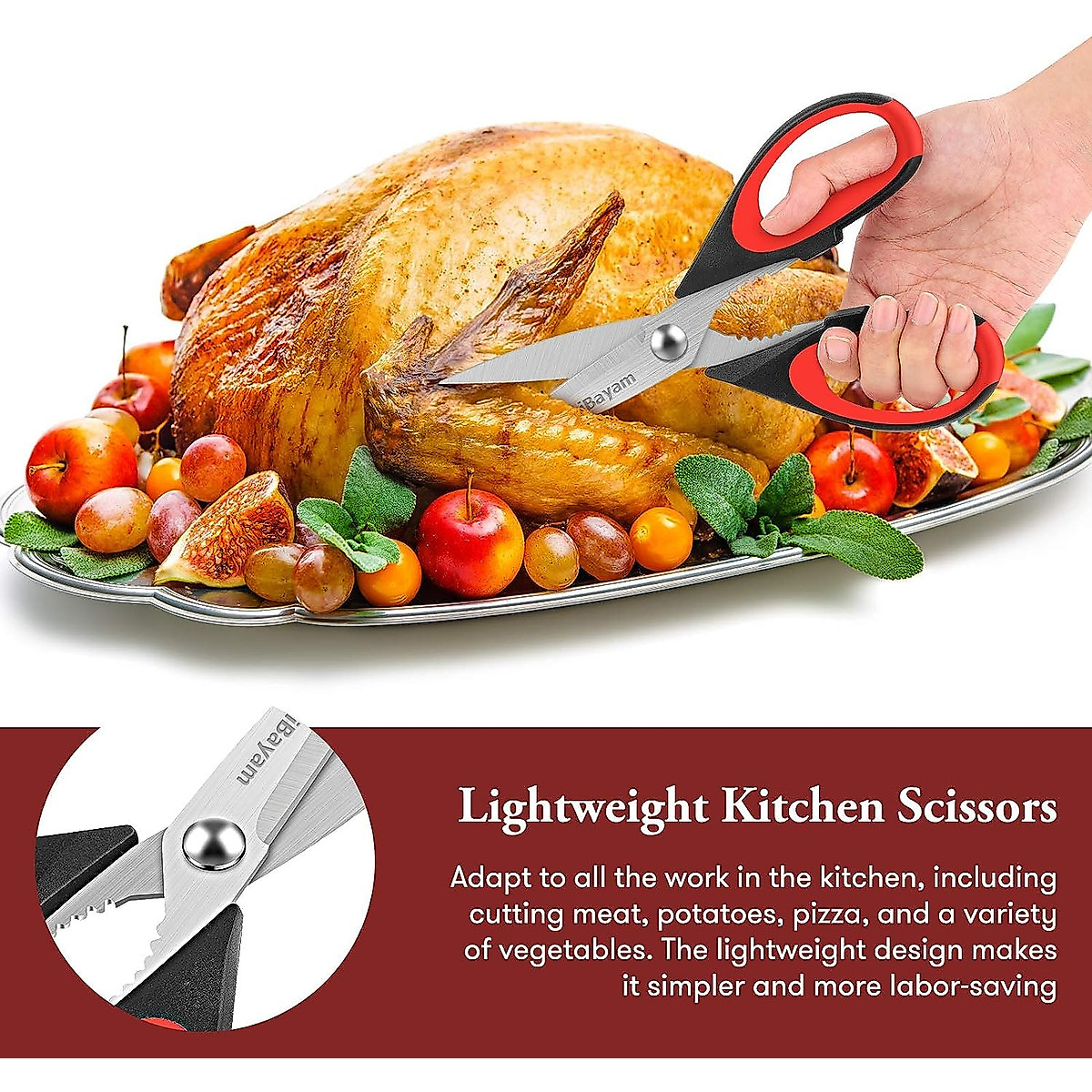 iBayam 3-Pack Kitchen Scissors All Purpose Kitchen Shears Heavy Duty Scissors with Protective Sheath for Food, 8.5" Comfort Grip Stainless Steel Dishwasher Safe Cooking Scissors, Kitchen Utensils