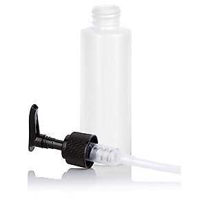 4 oz / 120 ml White Plastic HDPE Refillable Cylinder Squeeze Bottle with Black Lotion Pump (6 Pack)