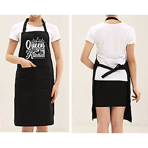 POTALKFREE Funny Aprons for Women with 2 Pockets, Queen of The Kitchen, Adjustable Bib Water Resistant Cooking Chef Apron, Gifts for Mom, Wife, Friends