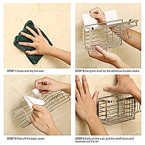 Joyfamy Rustproof Hanging Shower Caddy with Hooks, Wall Mounted Adhesive Bathroom Shower Shelf Storage Organizer Basket, No Drilling Stainless Steel Soap Sponge Shampoo Conditioner Holder Kitchen Rack