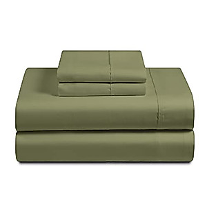 Feather & Stitch King Size Sheet Set, 100% Cotton 400TC Sateen Weave BedSheet Set of 4, Upto 15" Elastic Deep Pocket Soft Bedding Mattress Sheet, Sage