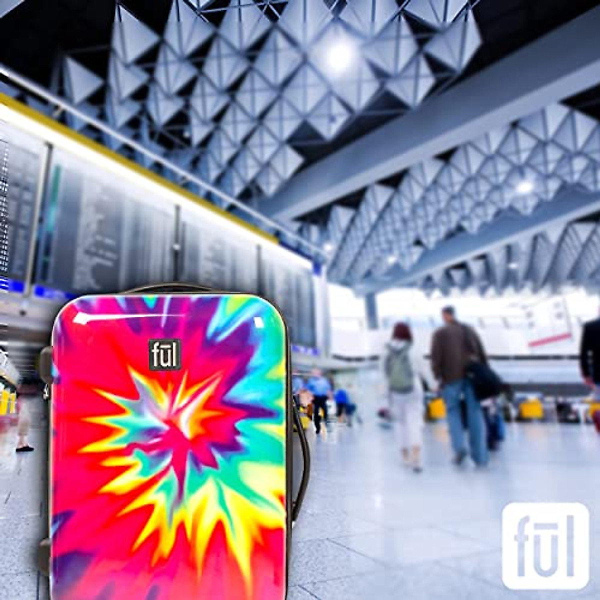 FUL Tie-Dye Swirl Carry-On Rolling Suitcase, Hardside Travel Luggage with Spinner Wheels, 22 Inches, Rainbow