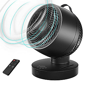 Kapoo Air Circulator Fan, Blade 8", 6 Speeds 4 Wind Modes, Table Tower Fan with Remote Horizontal Vertical Oscillating, b19,Black,GS-XXG037
