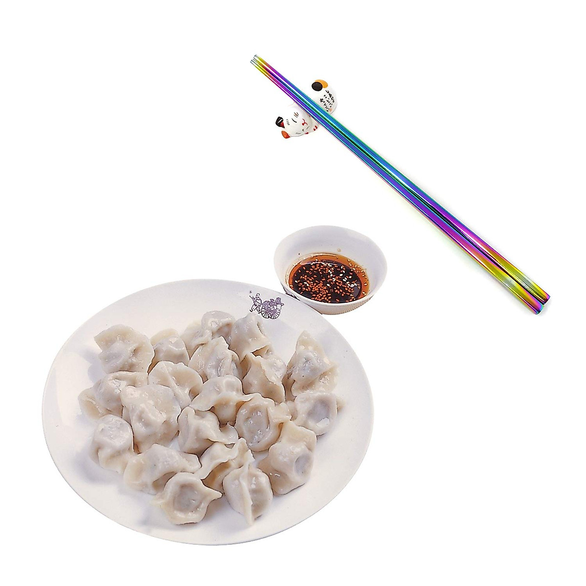 Honbay 5PCS Cute Ceramic Lucky Cat Chopsticks Rest Rack Stand Holder for Chopsticks, Forks, Spoons, Knives, Paint Brushes