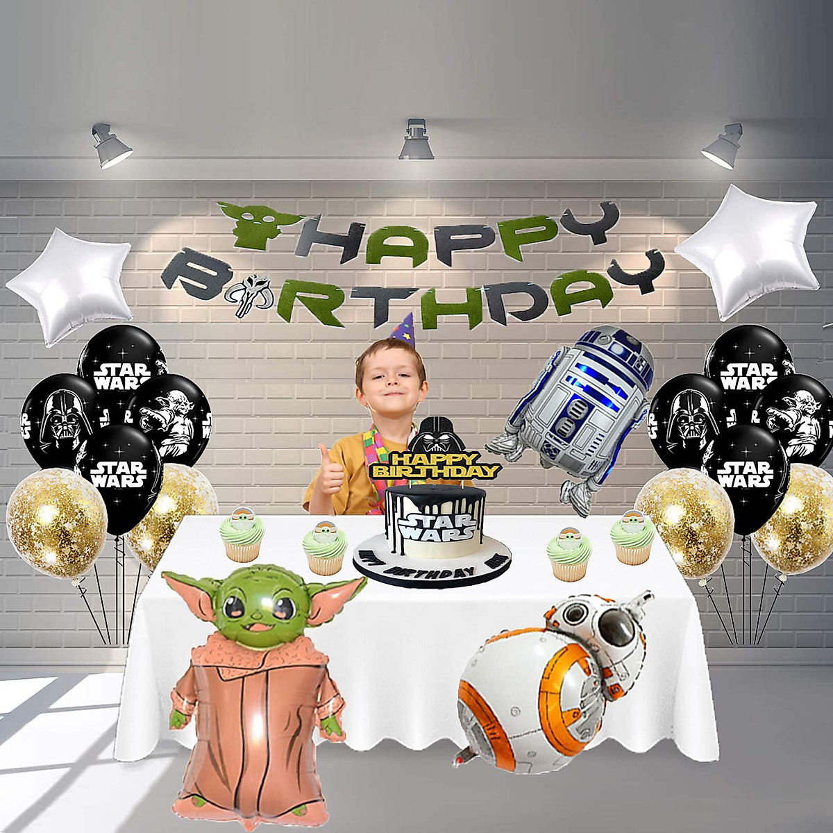 20 PCS Star Wars Birthday Party Supplies Set, Star War Themed Birthday Banner Mylar Balloons Caketopper Kit, Star Wars Bday Decorations for Boys