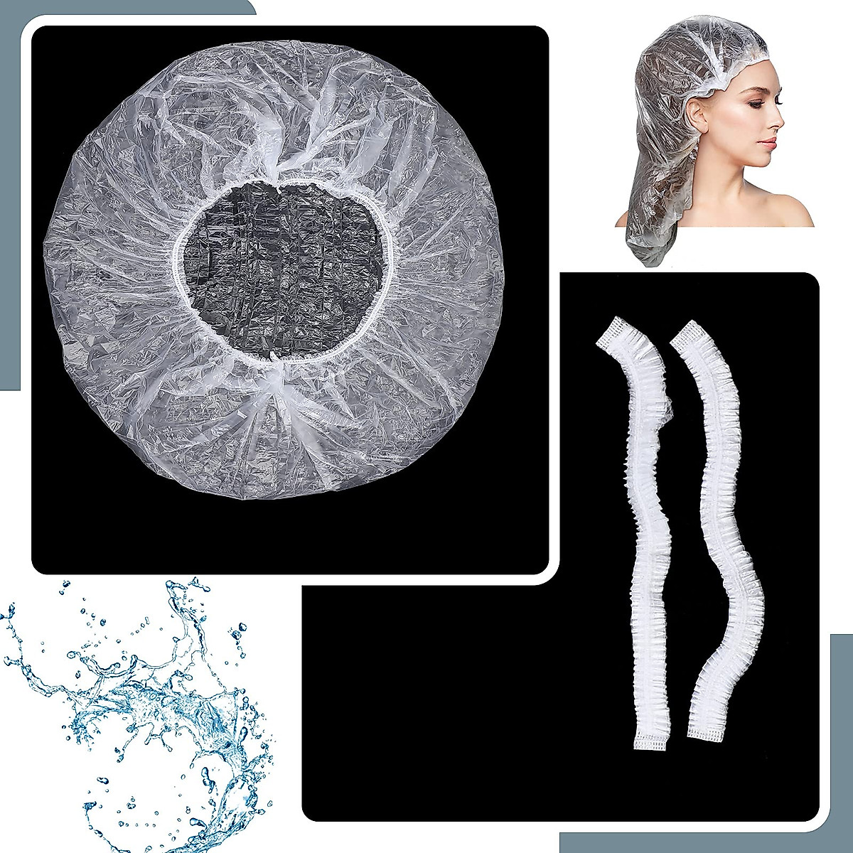 50 Pieces Lengthen Disposable Shower Caps Waterproof Clear Elastic Bath Hair Caps for Women Big, Thick, Long Hair, Locs, Braids, for Portable Travel, Spa, Home Use, Hotel, Salon, Individually Wrapped