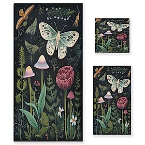 Flradish Forest Mushrooms Towels 3 Pack Bath Towels for Bathroom Set Soft Cotton Highly Absorbent Lightweight & Quickdry Towel Set 1 Bath Towel,1 Hand Towel,1 Washclothe
