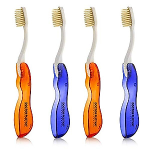MOUTHWATCHERS Dr Plotkas Extra Soft Flossing Toothbrush, Folding Travel Toothbrush for Adults, Ultra Clean Toothbrush, Good for Sensitive Teeth and Gums, 4 Pack