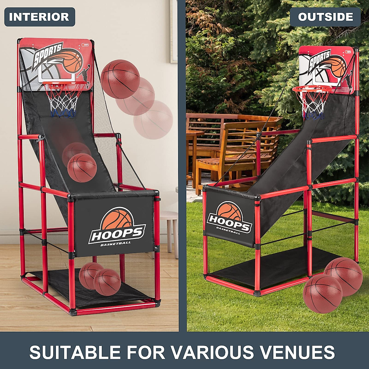 Hayuyuxo Kids Arcade Basketball Game Set with 5 Inflatable Balls,Indoor Outdoor Sports Toys,Basketball Hoop for Kids,Children's Basketball Stand,Easy Set Up Ideal for Games and Competition