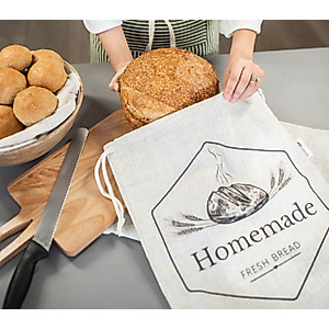 Bread Bags for Homemade Bread | 2 Pack XL Organic Linen Sourdough Bread Bags | Reusable Bread Bags | Homemade Bread Storage | Linen Bread Bag | Bread Storage For Homemade Bread