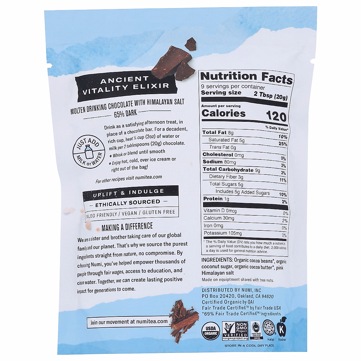 NUMI Organic Dash of Salt Drinking Chocolate, 6.3 OZ