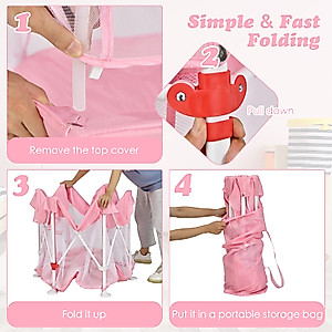 INFANS Baby Playpen with Removable Mesh & UV Canopy, 53" Portable Playhouse with Carry Bag, Dome, Padded Floor, Easy Folding Playard Activity Center (Light Pink)