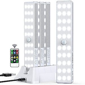 30-LED Closet Light with Charging Station, Motion Sensor Under Cabinet Lights, Wireless USB Rechargeable Kitchen Night Lights, Battery Operated Light for Wardrobe,Cabinet,Cupboard-4Pcs