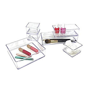 Isaac Jacobs 6-Tray Clear Acrylic Organizer Set, (Six Individual Trays), Multi-Purpose, Stackable Storage Solution for Makeup, Crafts, Desk, School, Office Supplies & More, for Bathroom, Kitchen