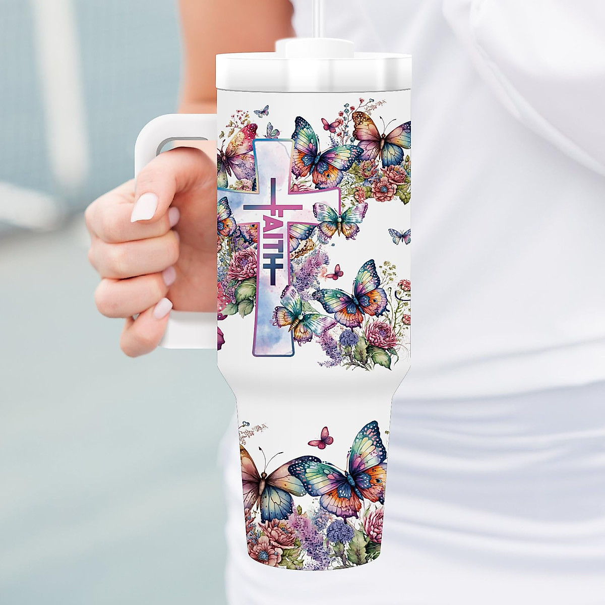 Equoza Christian Gifts for Women,40oz Tumbler with Lid and Straw Travel Coffee Mug Christian Affirmations Stainless Steel Double Wall Vacuun Insulated Cup (Pack of 1)