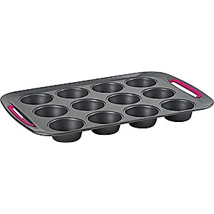Trudeau Non Stick Carbon Steel Metal Muffin pan, 12 count, Grey