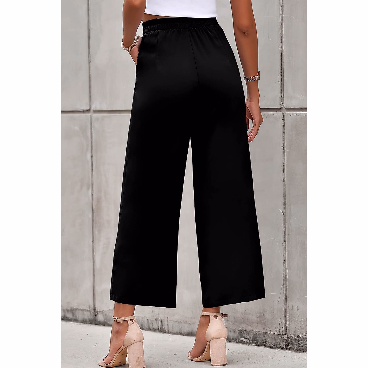 PRETTYGARDEN Women's Casual Summer Work Pants High Waisted Palazzo Pant Flowy Wide Leg Trousers with Pockets (Black,Medium)