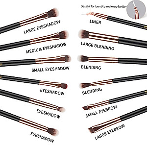 MSQ Eyeshadow Brushes 12pcs Eye Make Up Brush Set with Bag (PU Leather Pouch) Soft Synthetic Hairs for Eyeshadow, Eyebrow, Eyeliner, Blending, Best Gifts - Rose Gold