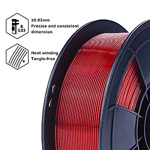 ZIRO PLA Translucent Filament 1.75mm,3D Printer Filament PLA PRO Translucent Series 1.75 1KG(2.2lbs), Dimensional Accuracy +/- 0.03mm,Translucent Red