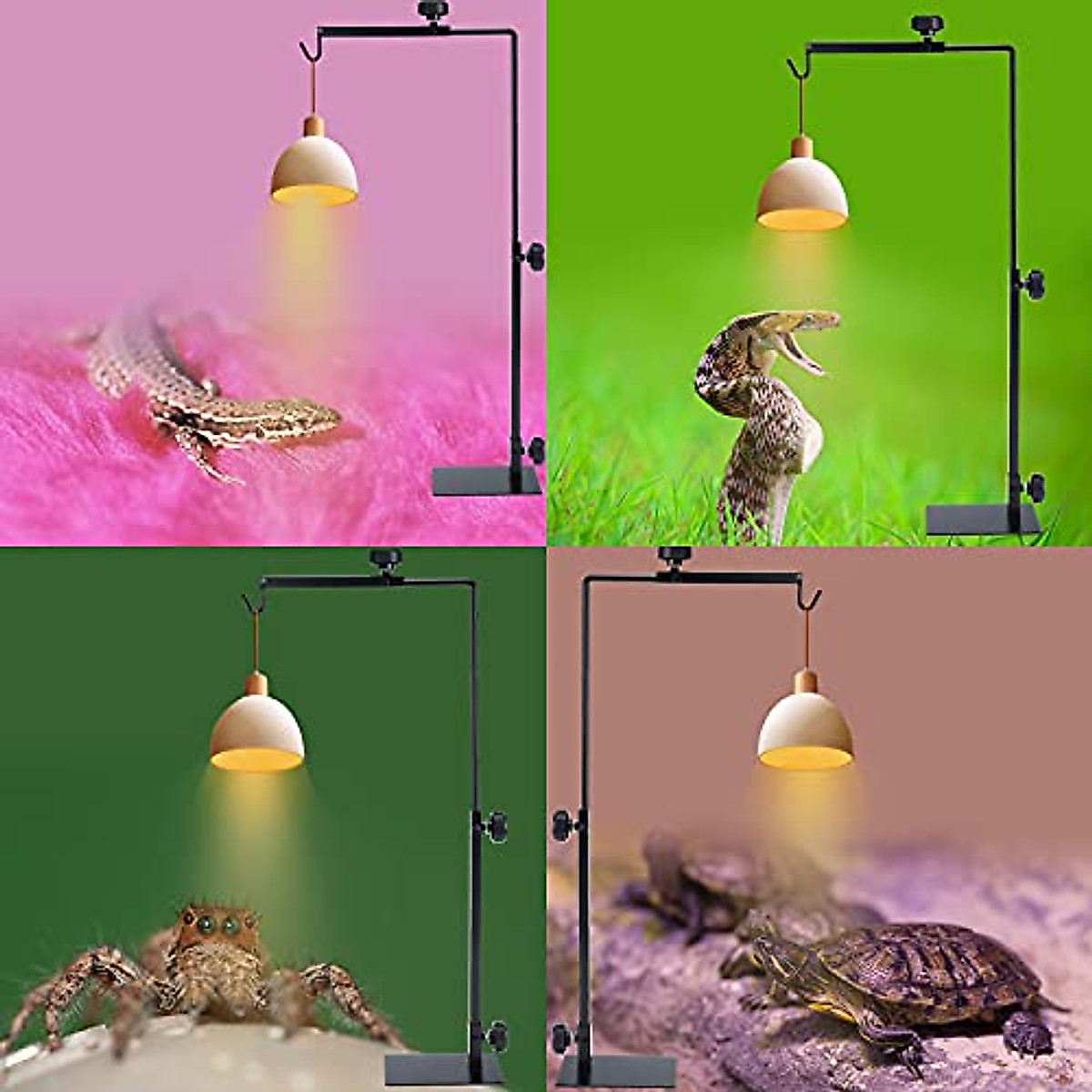 Patioer Reptile Lamp Stand Pet Lamp Bracket Adjustable Metal Floor Light Lamp Holder Lamp Support for Reptile Succulent Plants Glass Terrarium Heating Light, Small Size