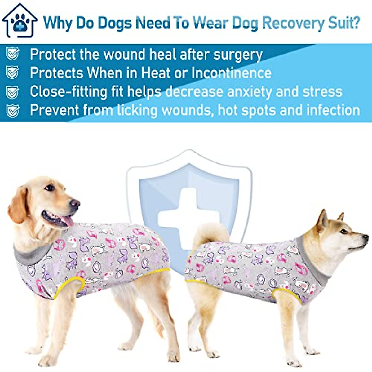 AOFITEE Dog Recovery Suit, Surgical Recovery Suit for Dog Female After Spay, Rabbit Pattern Dog Recovery Shirt for Abdominal Wounds, Anti Licking Dog Onesie Jumpsuit E-Collar Cone Alternative 3XL