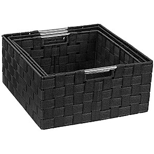 Sorbus Storage Box Woven Basket Bin Container Tote Cube Organizer Set Stackable Storage Basket Woven Strap Shelf Organizer Built-In Carry Handles (Black)