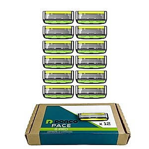 Dorco Pace 6 Pro - Six Blade Razor System with Trimmer - 12 Pack Refill (No Handle)