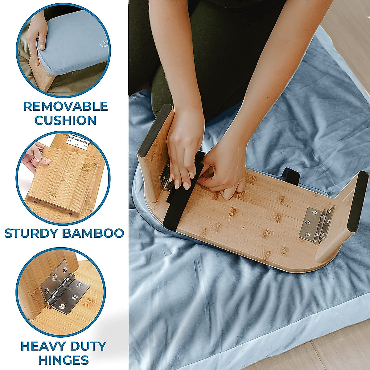 Florensi Zabuton Meditation Mat & Meditation Bench Bundle - Premium Velvet Floor Pillow with Bamboo Foldable Meditation Stool, Floor Cushion and Prayer Kneeler, Best Support for Sitting & Kneeling