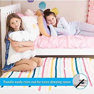 Max & Lily Twin Bed, Wood Bed Frame with Headboard For Kids with Trundle, Slatted, White