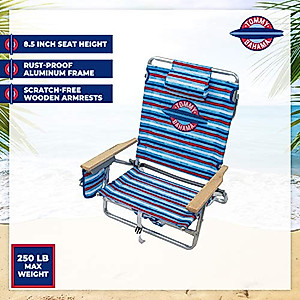Tommy Bahama 5-Position Classic Lay Flat Folding Backpack Beach Chair, Aluminum , Red, White, and Blue Stripe