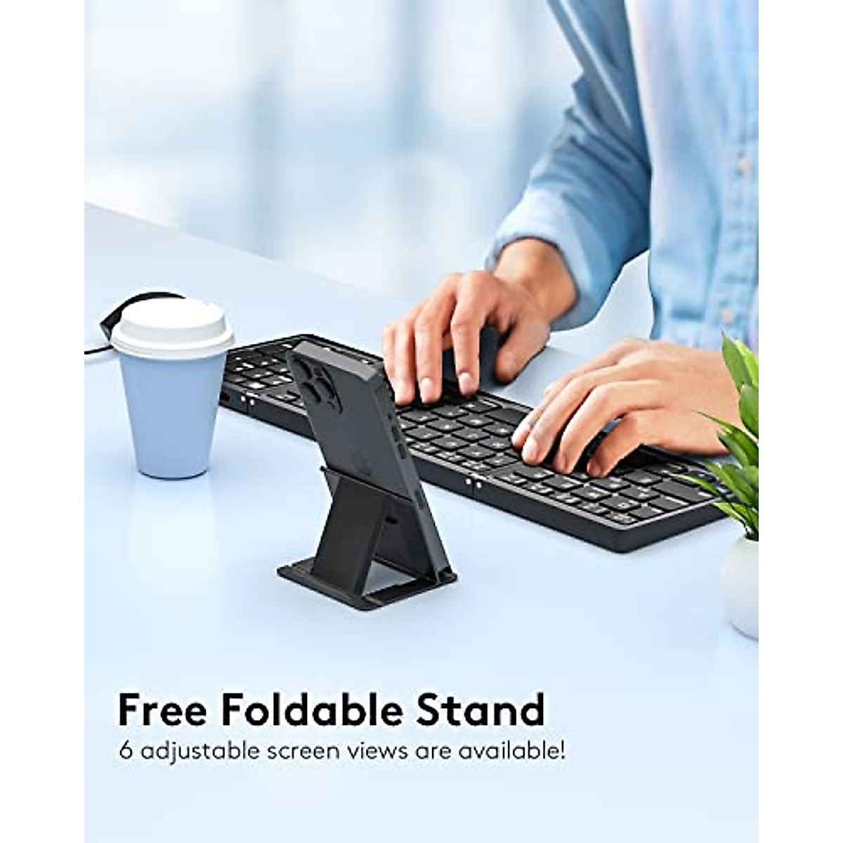 Samsers Multi-Device Foldable Bluetooth Keyboard with Numeric Keypad Rechargeable Wireless Keyboard (BT5.1 x 3) with Holder, Portable Pocket Folding Keyboard for iOS Android Windows Mac OS - Black