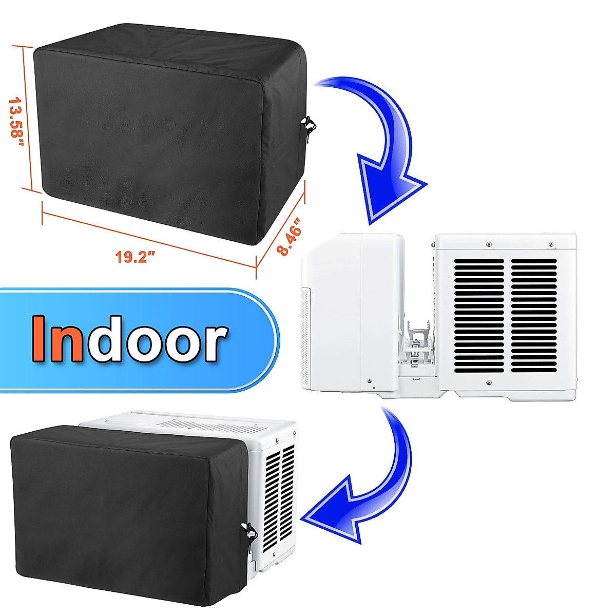 600D Outdoor Air Conditioner Covers and Indoor Air Conditioner Cover for U-Shaped Window Air Conditioner Unit, with Adjustable Hook and Loop Straps, Full Coverage and Dust-Proof Waterproof, Washable