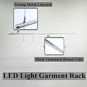 LED Hanging Rack Garment Rack, Adjustable 0~78″ Simple Houseware Clothing Rod, Heavy Duty Metal Industrial Closet Storage Organizer for Clothing Store, Checkroom, Changing Rooms