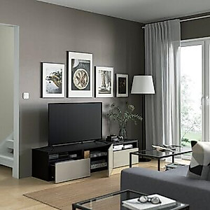 TV Unit with Drawers and Door,Black-Brown/Selsviken high-Gloss/Beige, 70 7/8x16 1/2x15 3/8 "