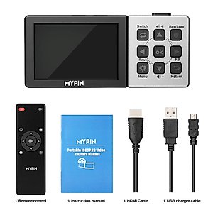 1080P@60fps Capture Card with 3.5 Inch LCD and Remote Control, HDMI Video Recorder for PS4, Xbox One,LiveTV,DVR, Support Playback/Schedule Recording/Mic in(Without PC)