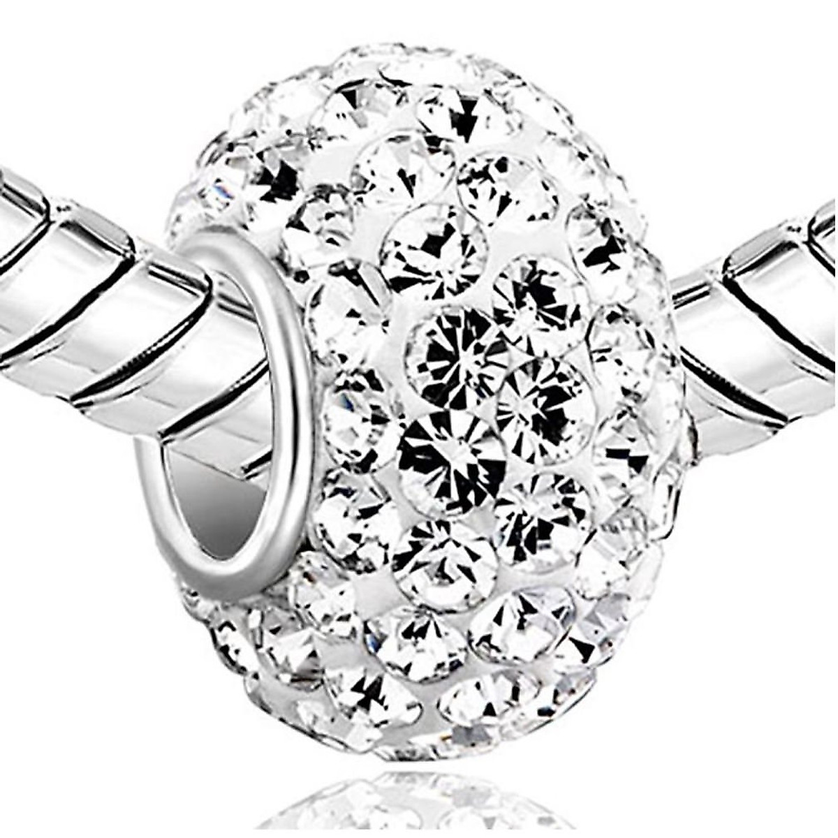 Adabele 1pc Real 925 Sterling Silver Hypoallergenic April Diamond Clear Birthstone Large Hole Bead Charm Swarovski Crystal Rhinestone fit Charm Bracelets Necklace Women Gift EC684-4