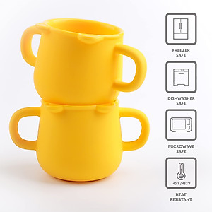 BLUE GINKGO Silicone Toddler Cups - Open Cup for Baby with Handles | Made in Korea | 8oz Training Open Cups for Toddlers 1-3 (Yellow)