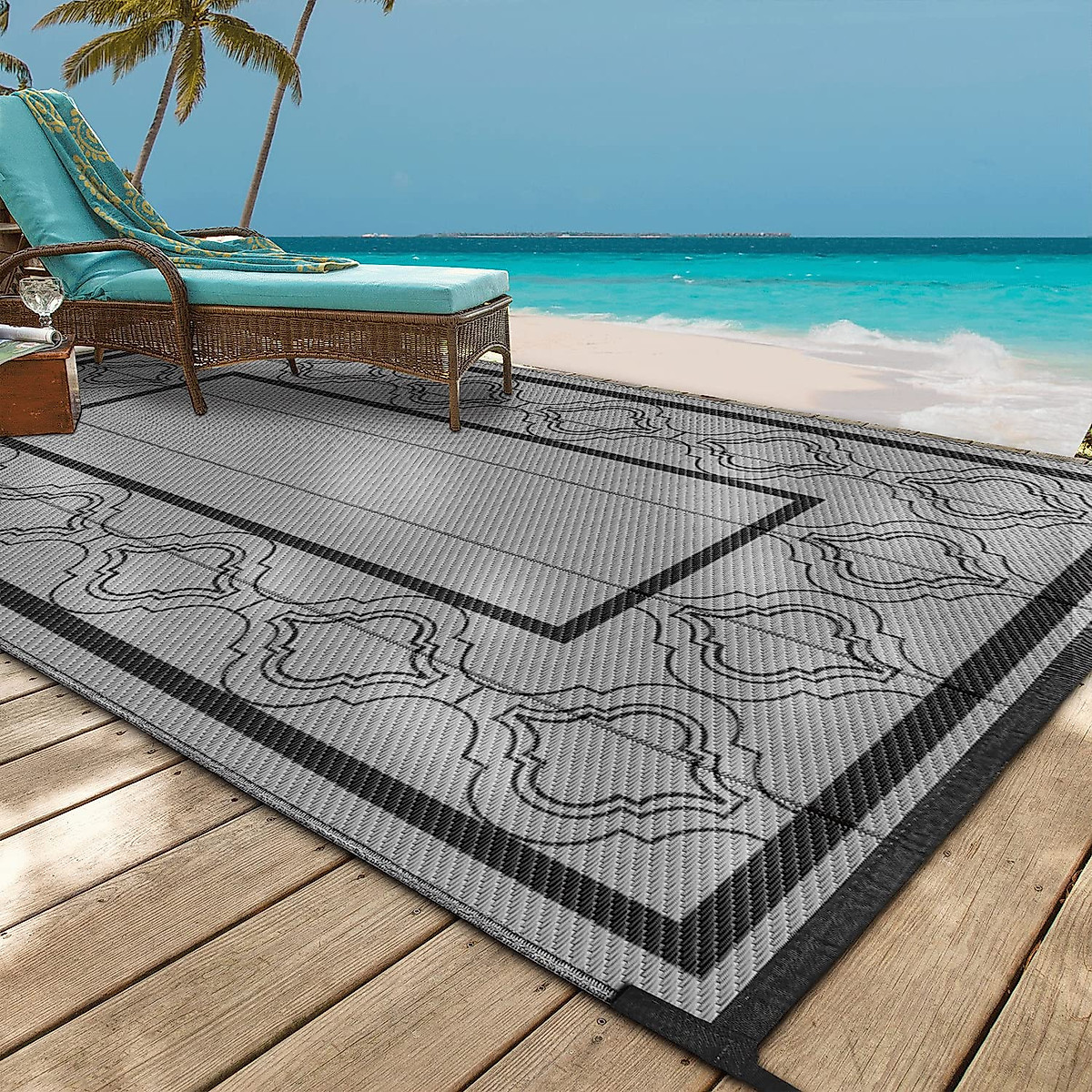 Outdoor Rug Plastic Patio mat - 9X12ft Waterproof Camping Carpet Outside Straw Area Rugs for RV,Picnic,Big Cheap Reversible Deck Mats, Indoor Rugs for Balcony,Pool,Backyard,Yard,Foldable Beach Mat