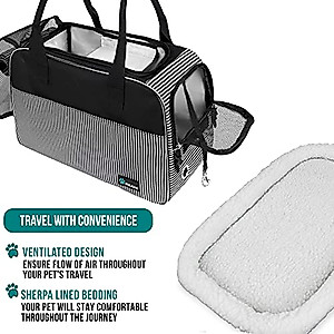 PetAmi Airline Approved Dog Purse Carrier | Soft-Sided Pet Carrier for Small Dog, Cat, Puppy, Kitten | Portable Stylish Pet Travel Handbag | Ventilated Breathable Mesh, Sherpa Bed (Stripe Black)