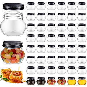 48 Pcs 4 oz Clear Plastic Jars with Lids Wide Mouth Mason Canning Jars Mini Storage Containers Bulk for Herb Jelly Wedding Favors Shower Party Favors (Black)
